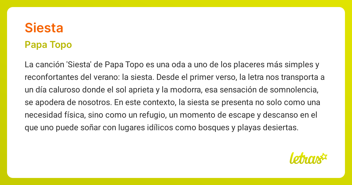 Significado de la canción SIESTA (Papa Topo) - LETRAS.COM