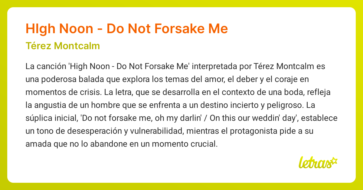 Significado de la canción HIGH NOON - DO NOT FORSAKE ME (Térez Montcalm ...