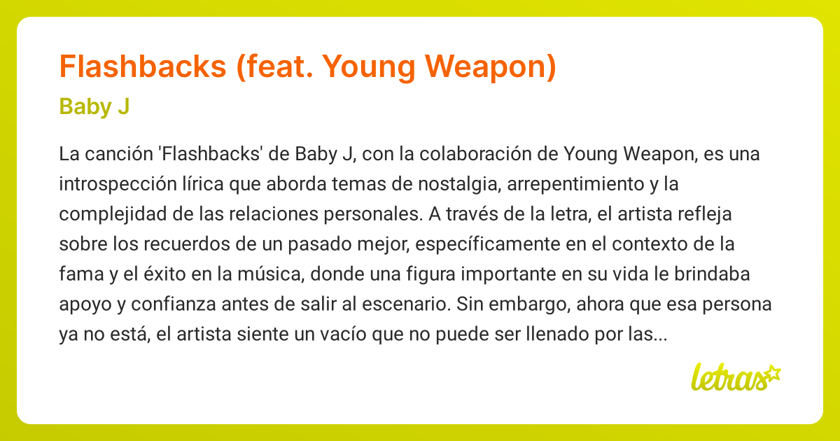 Significado de la canción Flashbacks (feat. Young Weapon) (Baby J ...