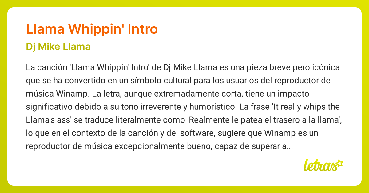 Significado de la canción LLAMA WHIPPIN' INTRO (Dj Mike Llama) - LETRAS.COM