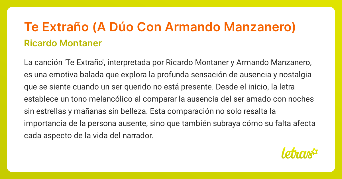 Significado de la canción Te Extraño (A Dúo Con Armando Manzanero ...