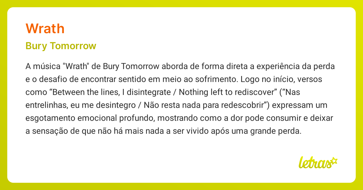 Significado da música WRATH (Bury Tomorrow) - LETRAS.MUS.BR