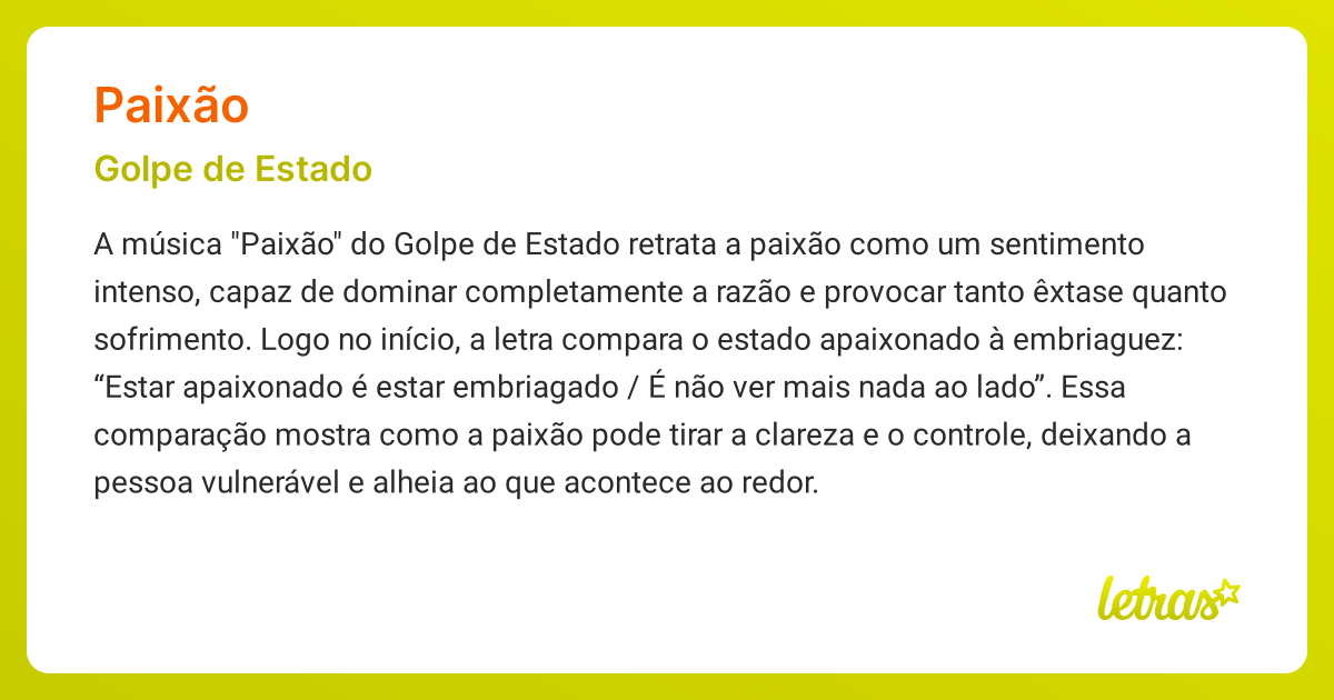 Significado da música PAIXÃO (Golpe de Estado) - LETRAS.MUS.BR