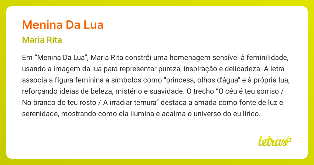 Significado da música MENINA DA LUA (Maria Rita) - LETRAS.MUS.BR