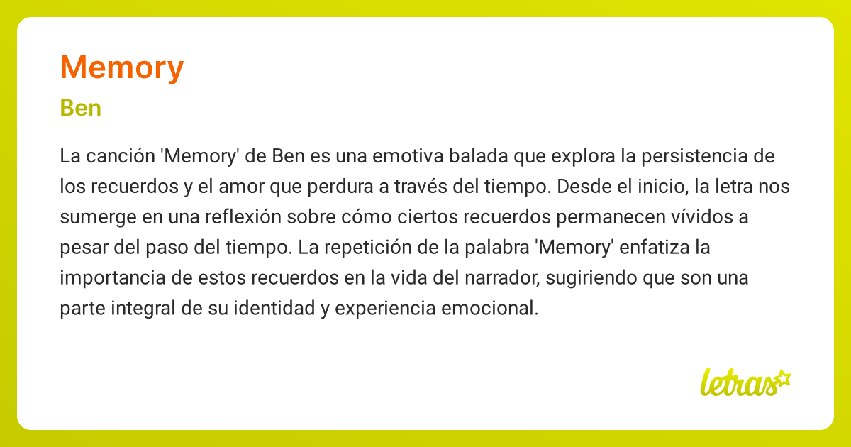 Significado de la canción MEMORY (Ben) - LETRAS.COM