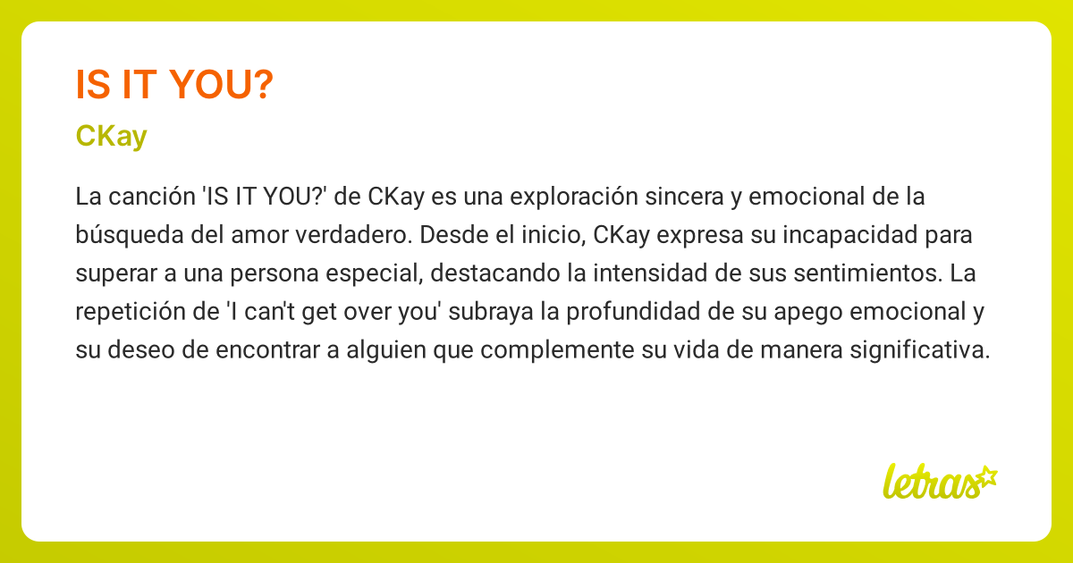 Significado de la canción IS IT YOU? (CKay) - LETRAS.COM