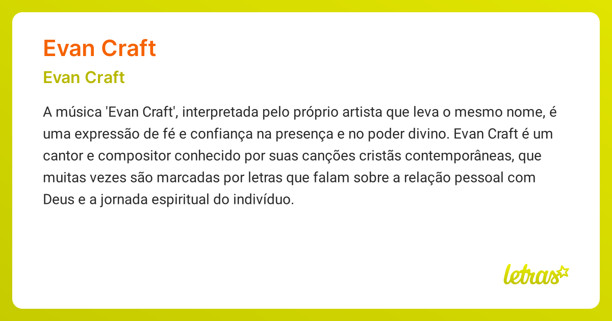 Significado da música EVAN CRAFT (Evan Craft) - LETRAS.MUS.BR