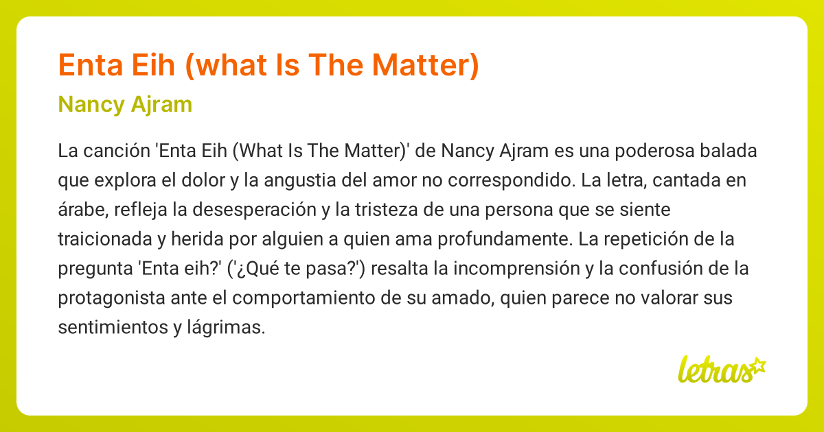 Significado de la canción ENTA EIH (WHAT IS THE MATTER) (Nancy Ajram ...