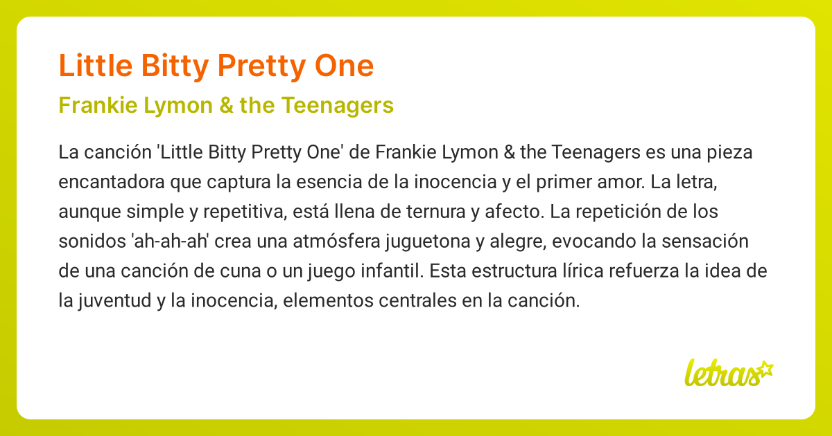 Significado de la canción LITTLE BITTY PRETTY ONE (Frankie Lymon & the ...