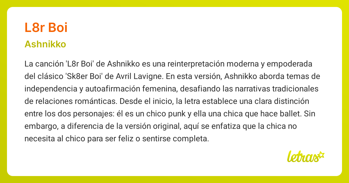Significado de la canción L8R BOI (Ashnikko) - LETRAS.COM