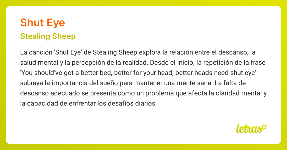 Significado de la canción SHUT EYE (Stealing Sheep) - LETRAS.COM