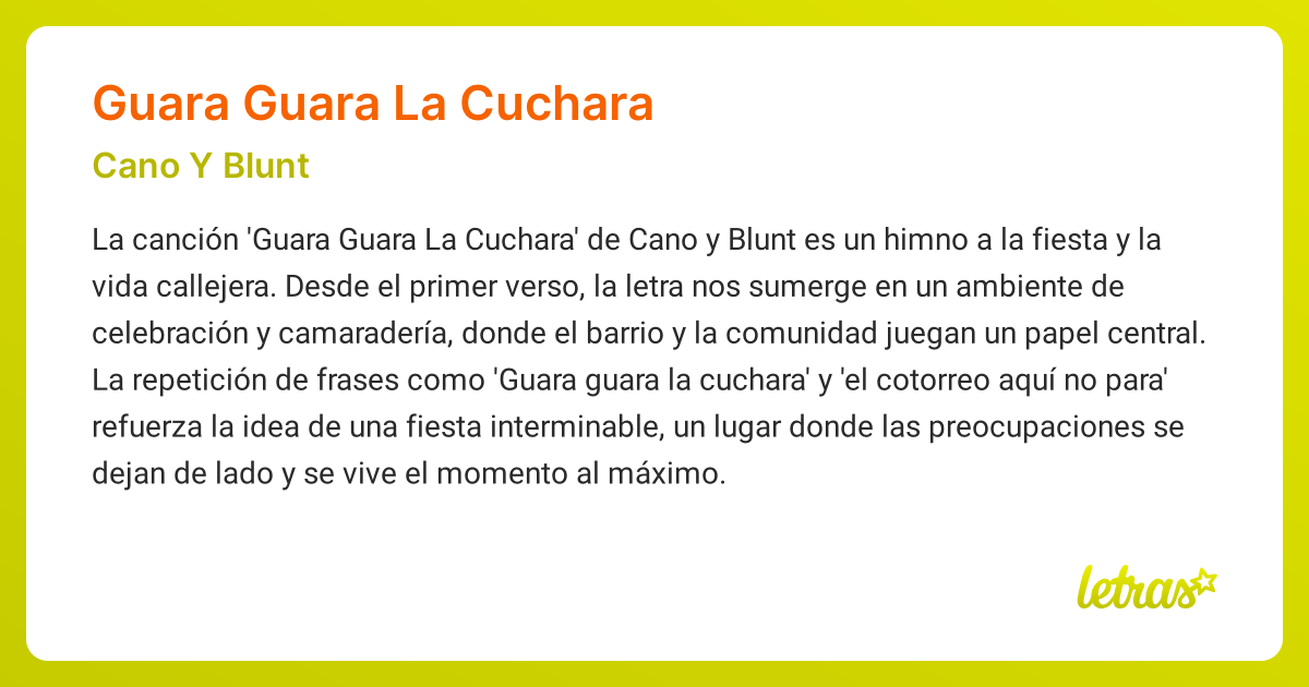 Significado de la canción GUARA GUARA LA CUCHARA (Cano Y Blunt ...