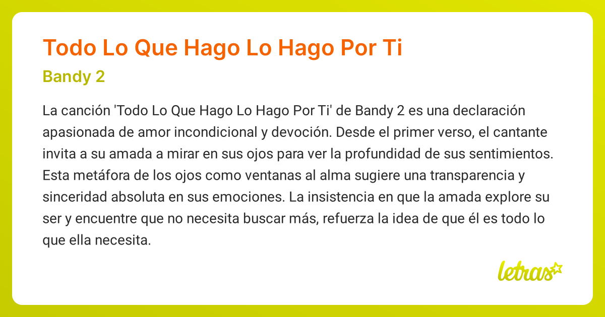 Significado de la canción Todo Lo Que Hago Lo Hago Por Ti (Bandy 2 ...