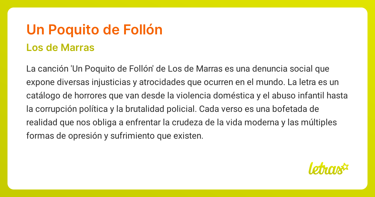 Significado de la canción UN POQUITO DE FOLLÓN (Los de Marras) - LETRAS.COM