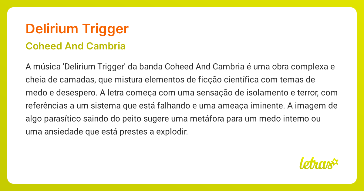 Significado da música DELIRIUM TRIGGER (Coheed And Cambria) - LETRAS.MUS.BR