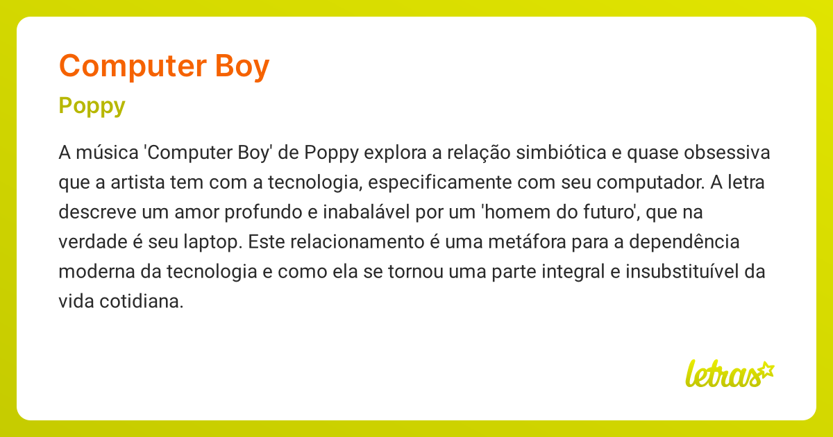 Significado da música COMPUTER BOY (Poppy) - LETRAS.MUS.BR