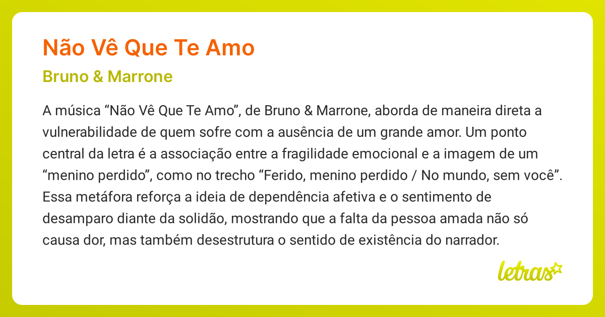 Significado da música NÃO VÊ QUE TE AMO (Bruno & Marrone) - LETRAS.MUS.BR