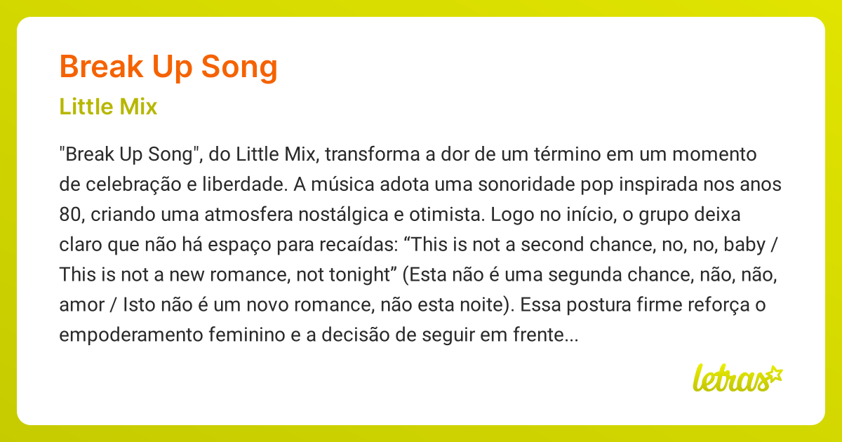 Significado da música BREAK UP SONG (Little Mix) - LETRAS.MUS.BR