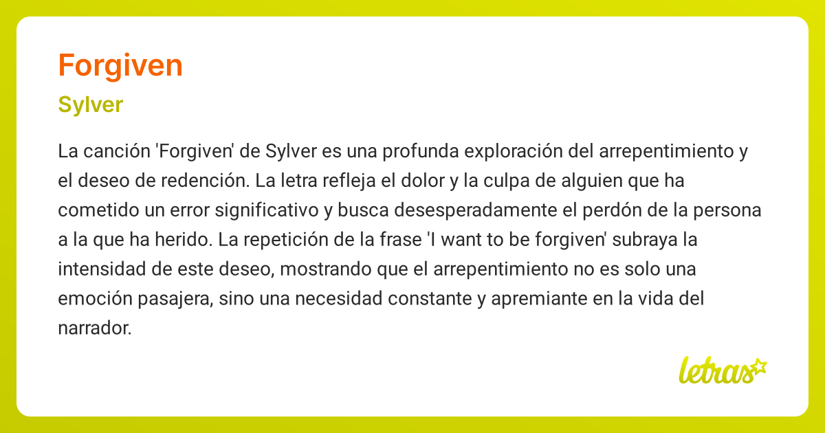 Significado de la canción FORGIVEN (Sylver) - LETRAS.COM