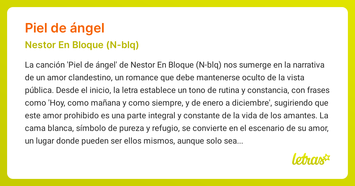 Significado de la canción PIEL DE ÁNGEL (Nestor En Bloque (N-blq ...