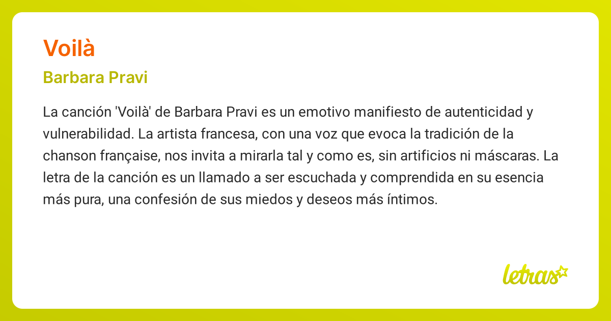 Significado de la canción VOILÀ (Barbara Pravi) - LETRAS.COM