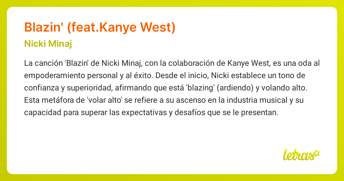 Significado de la canción BLAZIN' (FEAT.KANYE WEST) (Nicki Minaj ...