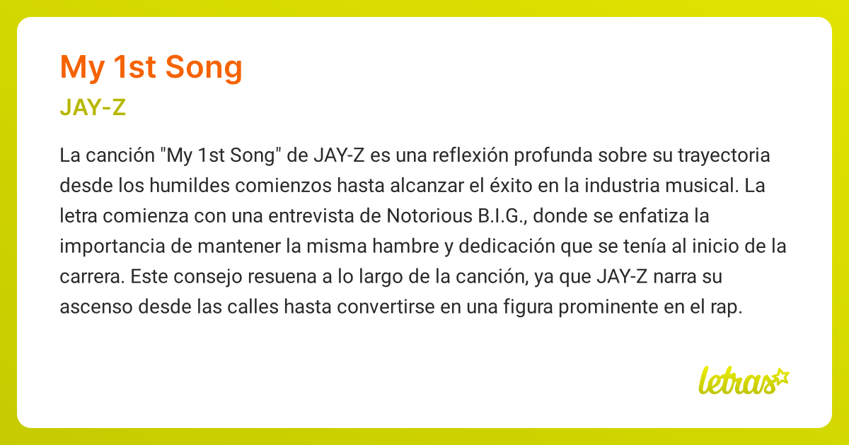 Significado de la canción MY 1ST SONG (JAY-Z) - LETRAS.COM