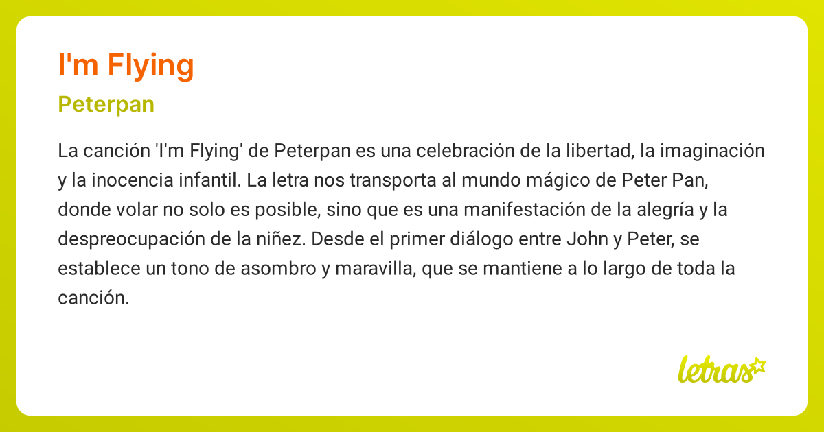 Significado de la canción I'M FLYING (Peterpan) - LETRAS.COM