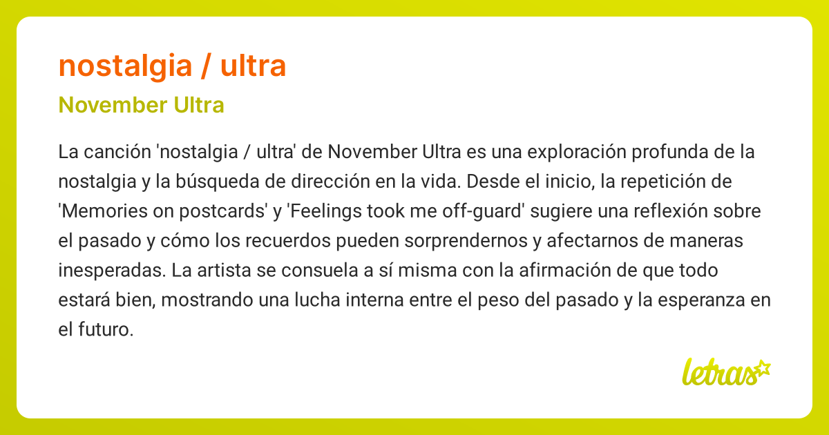 Significado de la canción NOSTALGIA / ULTRA (November Ultra) - LETRAS.COM