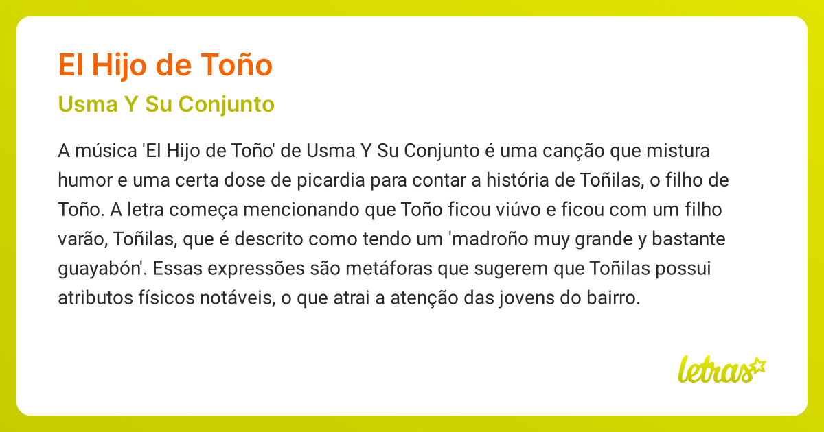 Significado Da Música El Hijo De ToÑo Usma Y Su Conjunto Letrasmusbr