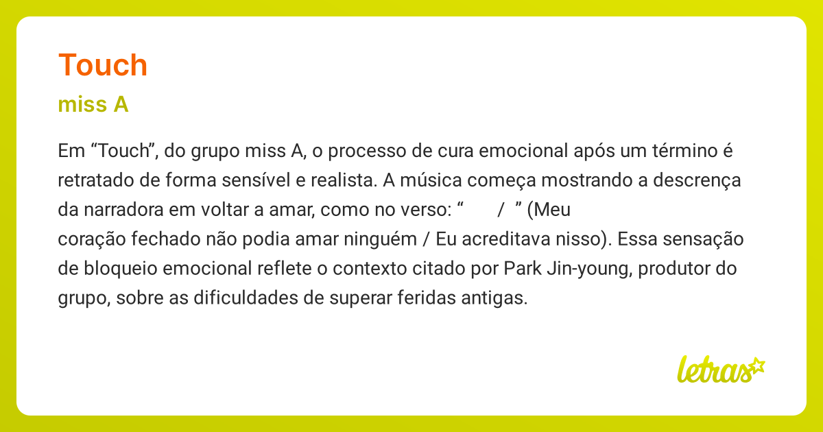 Significado da música TOUCH (miss A) - LETRAS.MUS.BR