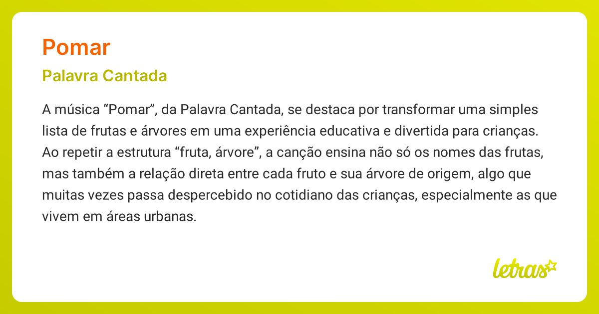 Significado da música POMAR (Palavra Cantada) - LETRAS.MUS.BR