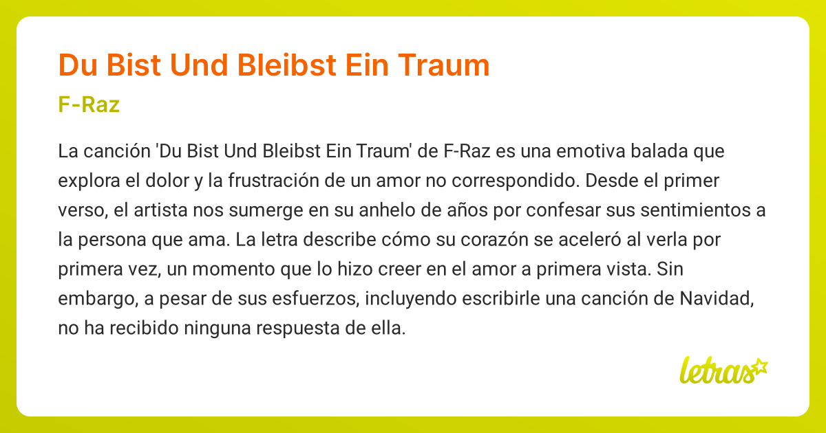 Significado de la canción DU BIST UND BLEIBST EIN TRAUM (F-Raz ...