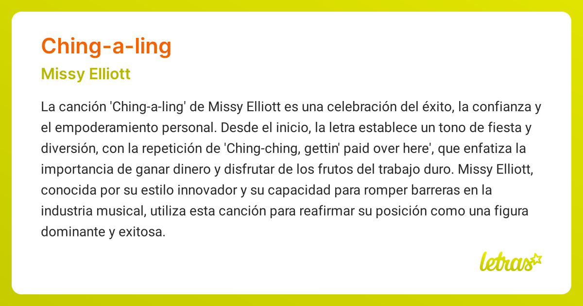 Significado de la canción CHING-A-LING (Missy Elliott) - LETRAS.COM