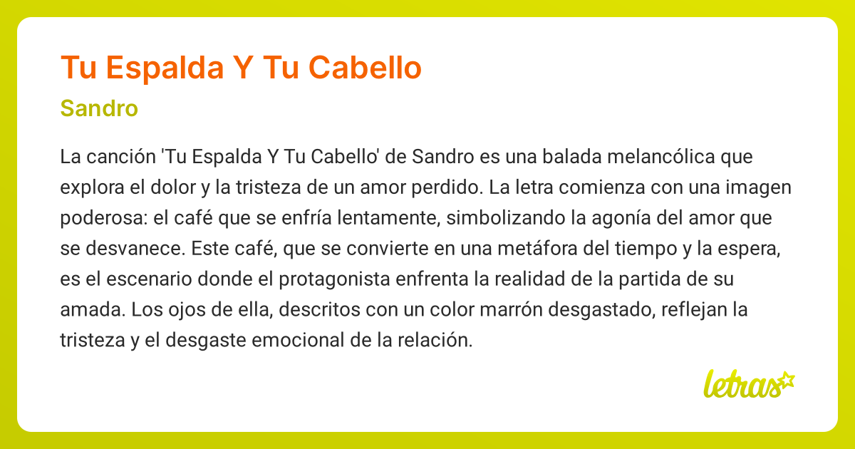 Significado de la canción TU ESPALDA Y TU CABELLO (Sandro) - LETRAS.COM