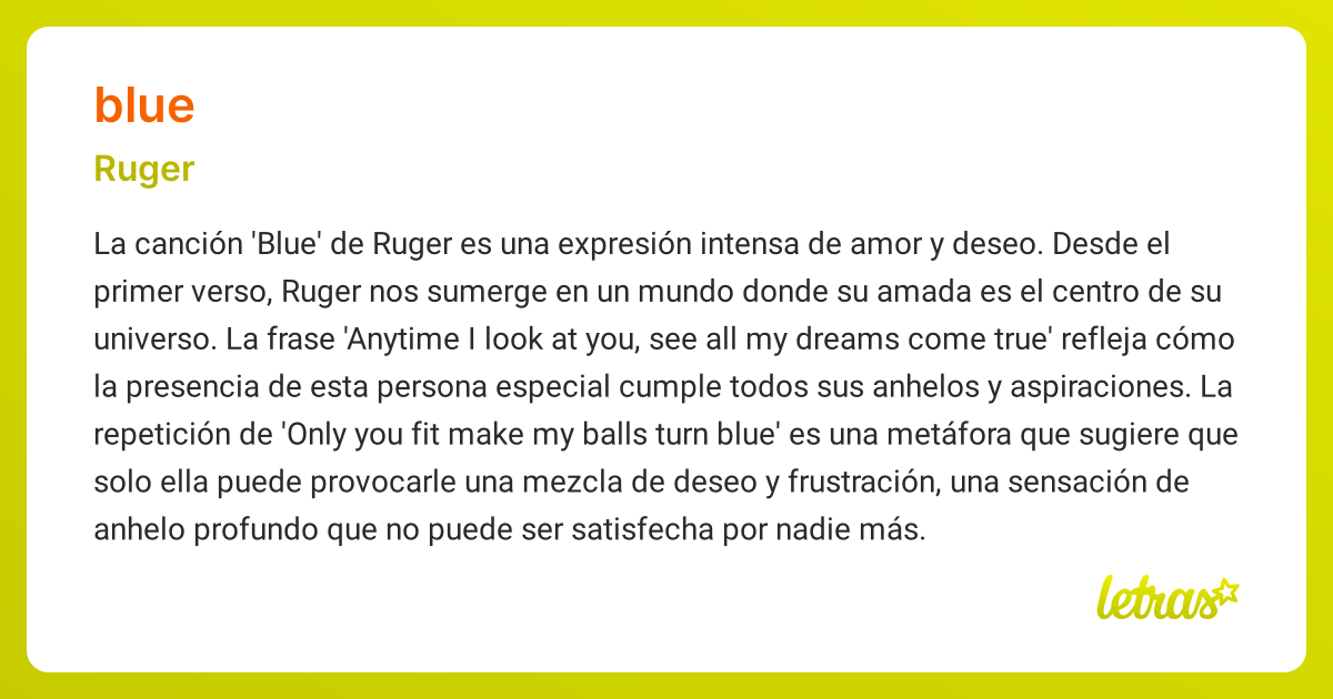 Significado de la canción BLUE (Ruger) - LETRAS.COM