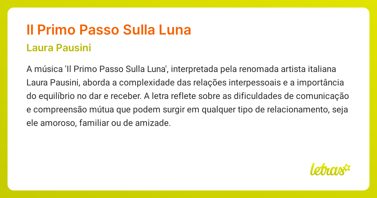 Significado da música IL PRIMO PASSO SULLA LUNA (Laura Pausini ...