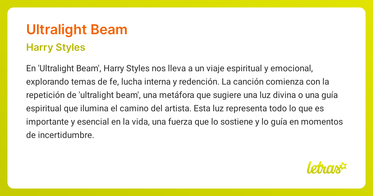 Significado de la canción ULTRALIGHT BEAM (Harry Styles) - LETRAS.COM