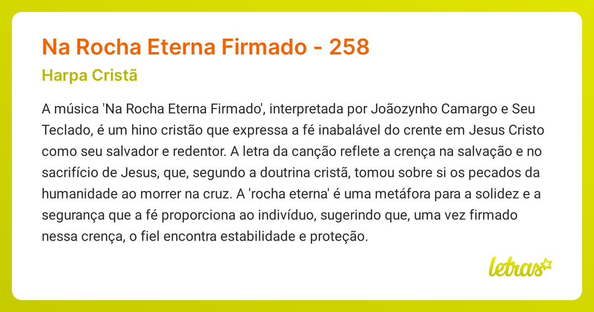 Significado da música NA ROCHA ETERNA FIRMADO - 258 (Harpa Cristã ...
