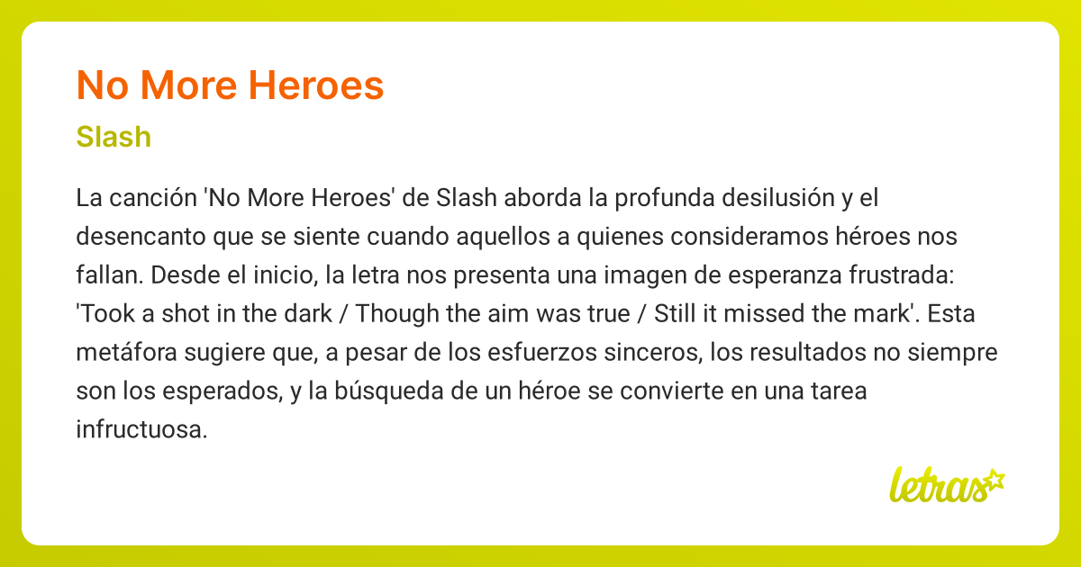 Significado de la canción NO MORE HEROES (Slash) - LETRAS.COM