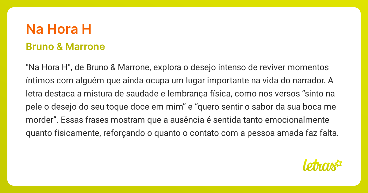 Significado da música NA HORA H (Bruno & Marrone) - LETRAS.MUS.BR