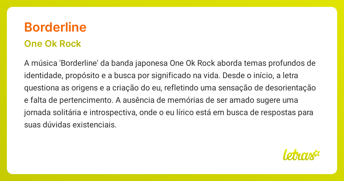 Significado da música BORDERLINE (One Ok Rock) - LETRAS.MUS.BR