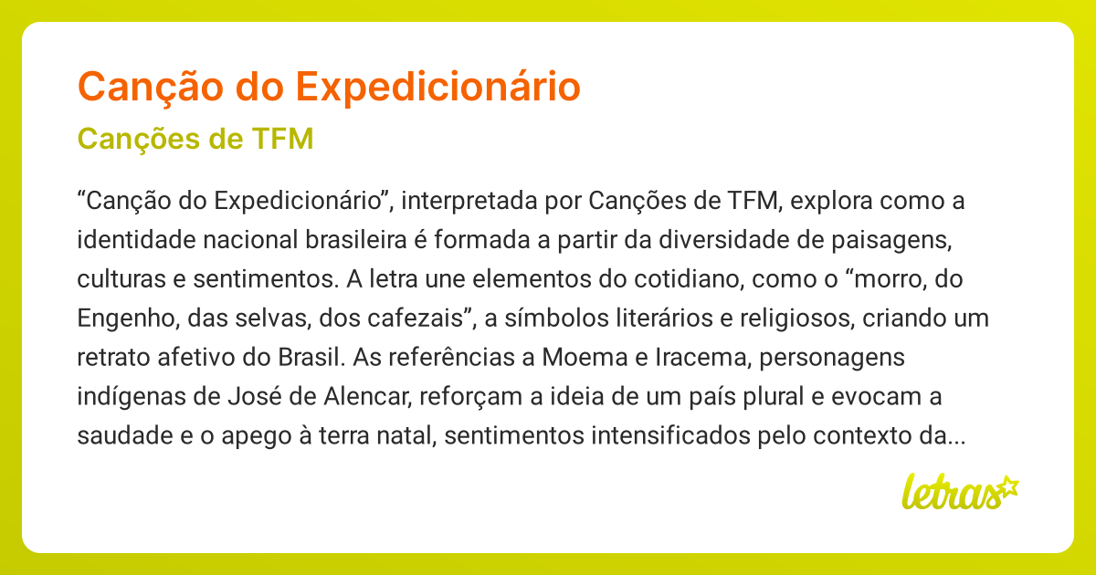 Significado da música CANÇÃO DO EXPEDICIONÁRIO (Canções de TFM ...