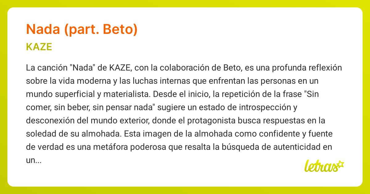 Significado de la canción NADA (PART. BETO) (KAZE) - LETRAS.COM
