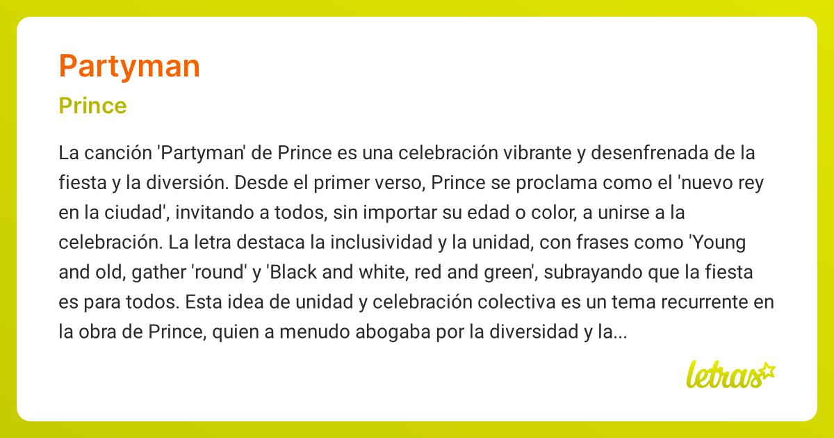Significado de la canción PARTYMAN (Prince) - LETRAS.COM