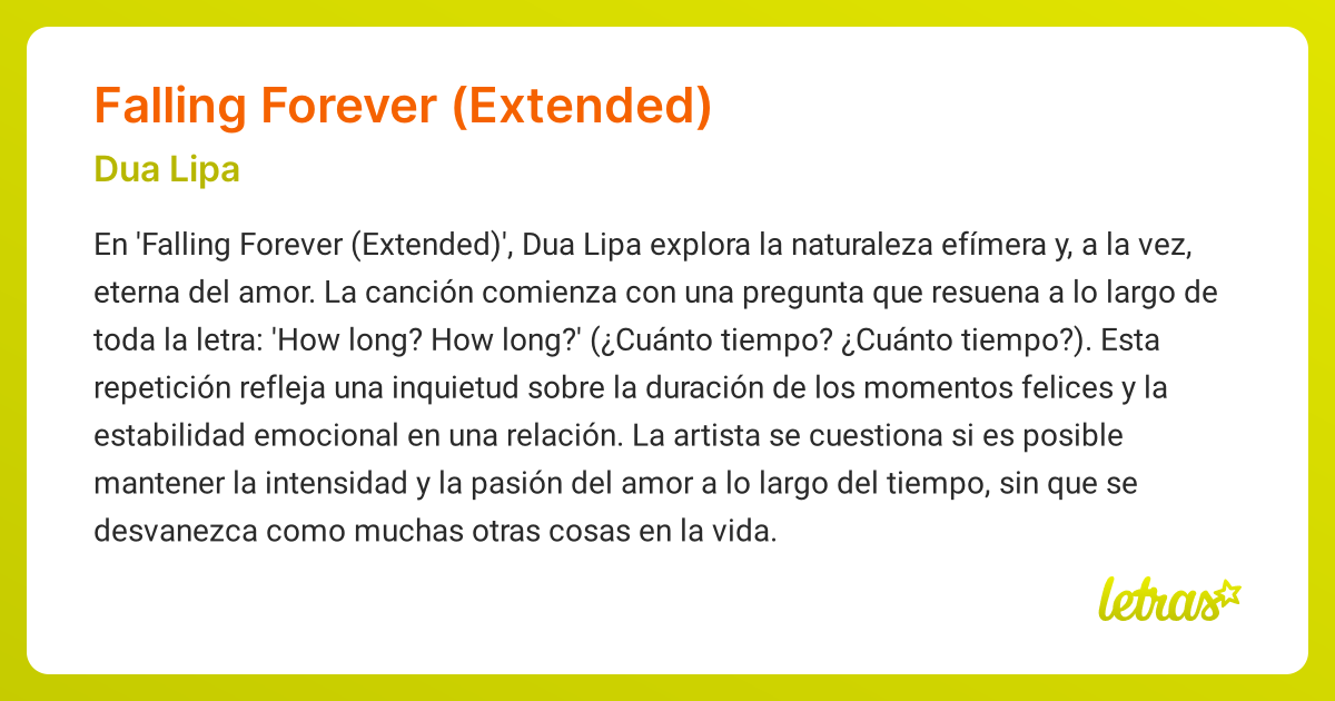 Significado de la canción FALLING FOREVER (EXTENDED) (Dua Lipa ...