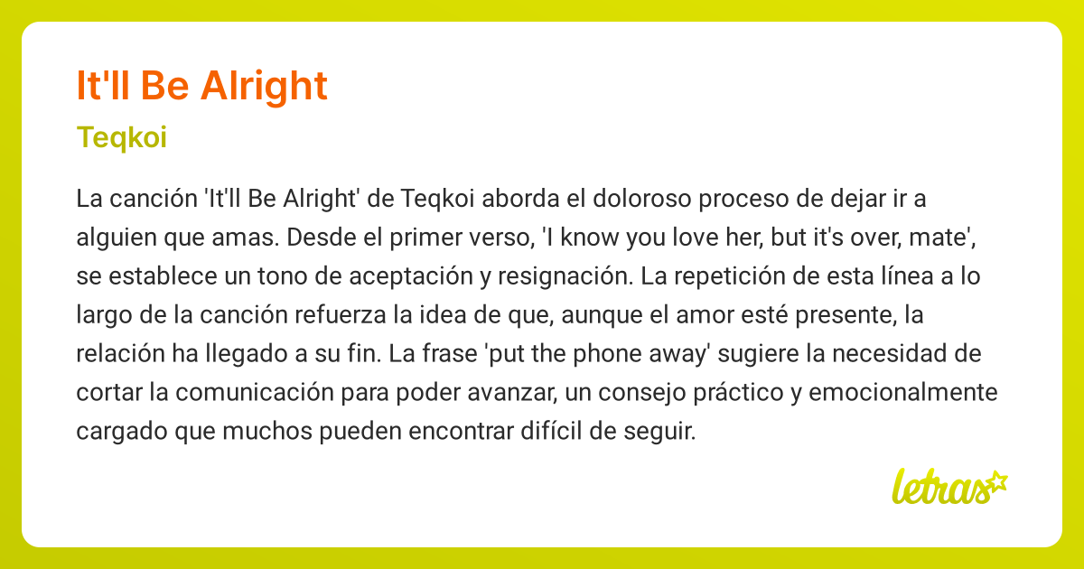 Significado de la canción IT'LL BE ALRIGHT (Teqkoi) - LETRAS.COM