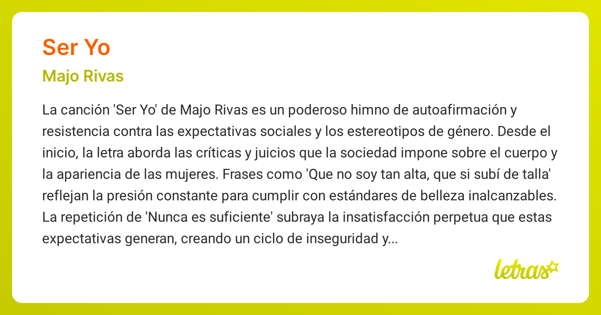 Significado de la canción SER YO (Majo Rivas) - LETRAS.COM