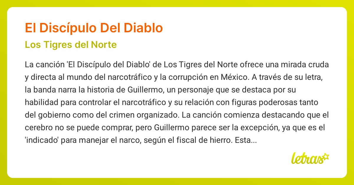 Significado de la canción EL DISCÍPULO DEL DIABLO (Los Tigres del Norte ...