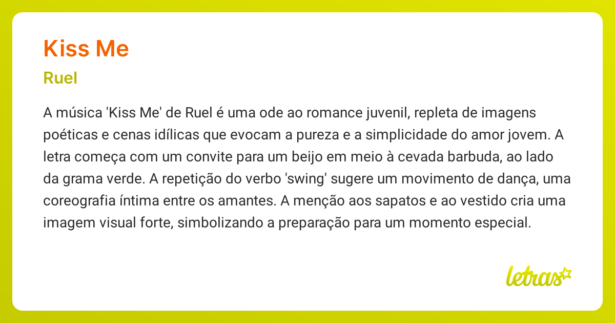 Significado da música KISS ME (Ruel) - LETRAS.MUS.BR